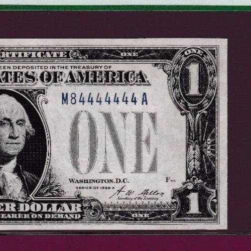 1928 A $1 SILVER CERTIFICATE FUNNY BACK 8444444 NEAR SOLID Serial ...