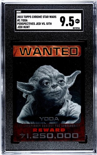 2015 Topps Chrome Star Wars Perspectives #1 Yoda Wanted Poster Hunt SGC ...