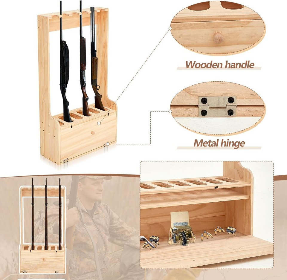 Gun Rack Wood Gun Storage Display Rack Solid Pine Standing Gun Storage ...