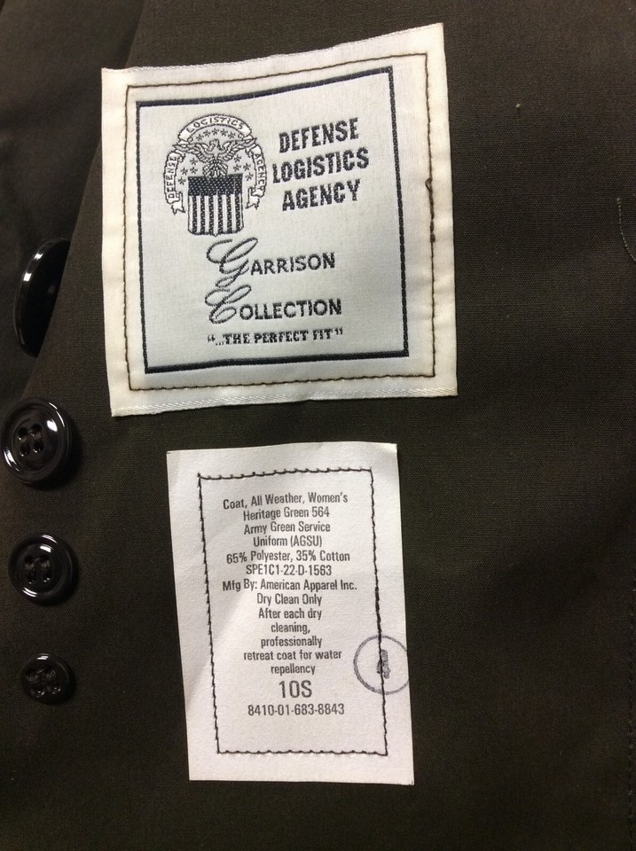 Coat All Weather Service Uniform Heritage Green 564 Women's AGSU SZ 10 ...