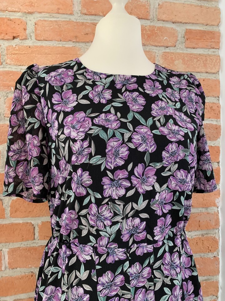 Robe Camaieu noire à fleur violette Taille 42 parfait état | eBay