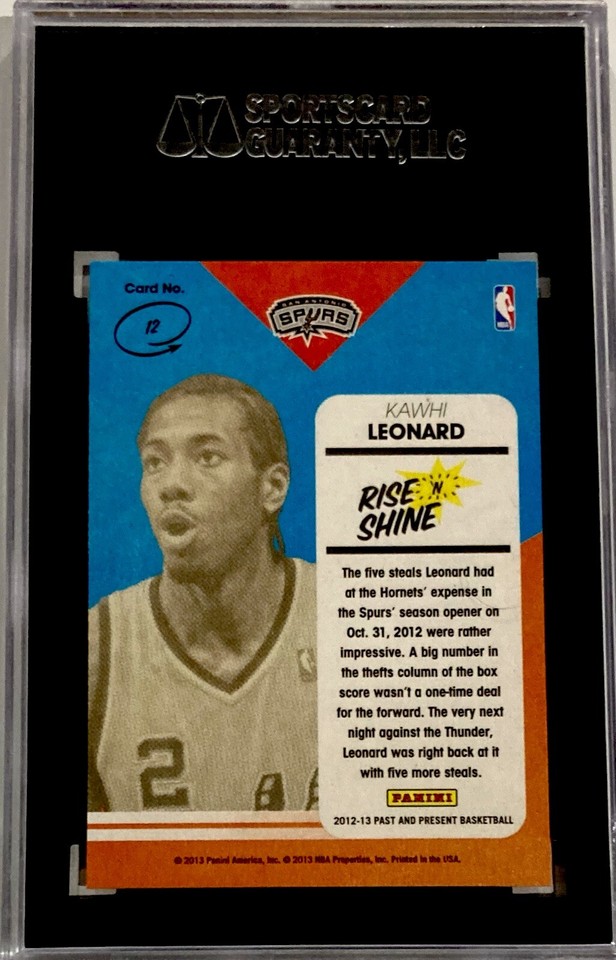 2012-2013 Panini Past Present #12 Kawhi Leonard Rookie Rise N Shine SGC ...