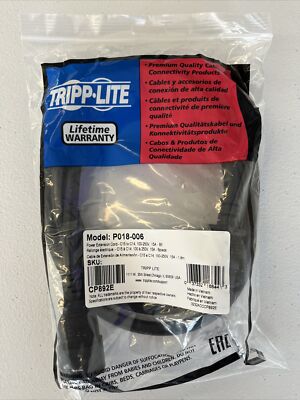 New Tripp-Lite P018-006 C15 to C14 100-250V 15A 14AWG 6FT Power Cord | eBay