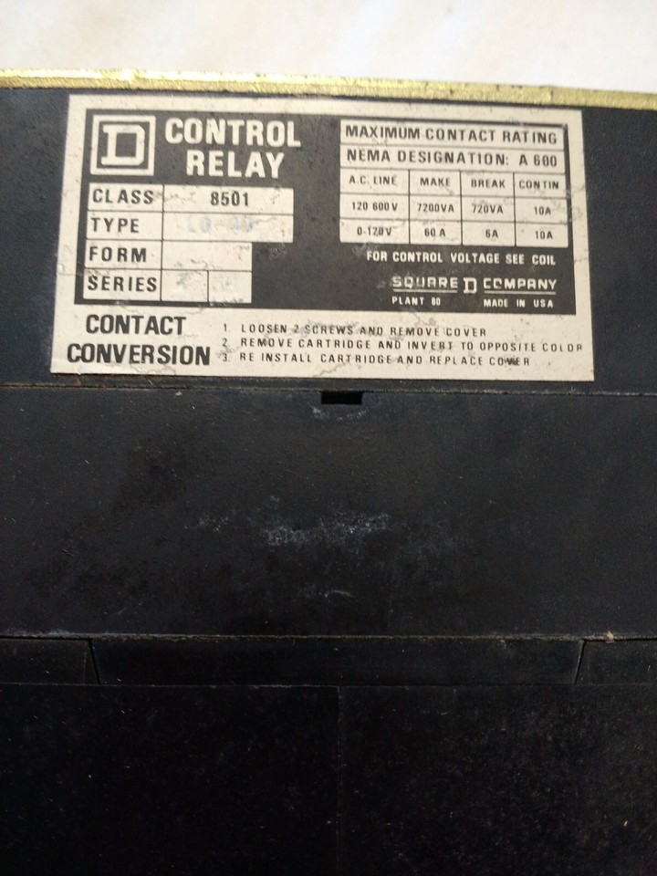 Square D Control Relay 8501 LO-40 TYPE L - SER A - 110V 50Hz / 120V ...