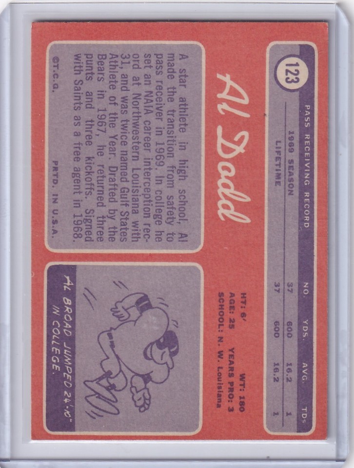 1970 Topps Football #123 Al Dodd RC - New Orleans Saints | eBay