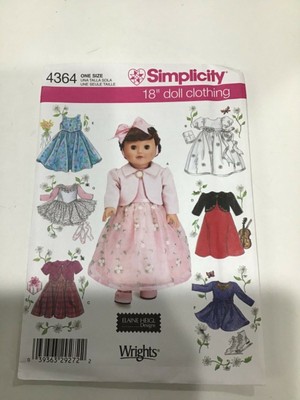Simplicity Uncut Sewing Pattern #4364 Clothing for 18" Inch Dolls 20 ...