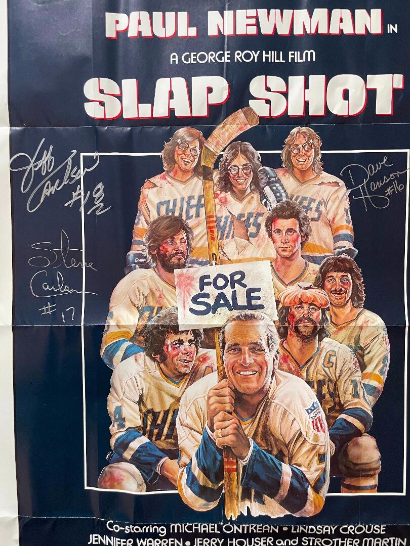 SLAP SHOT ORIGINAL MOVIE POSTER IN PERSON SIGNED BY ALL 3 HANSON ...