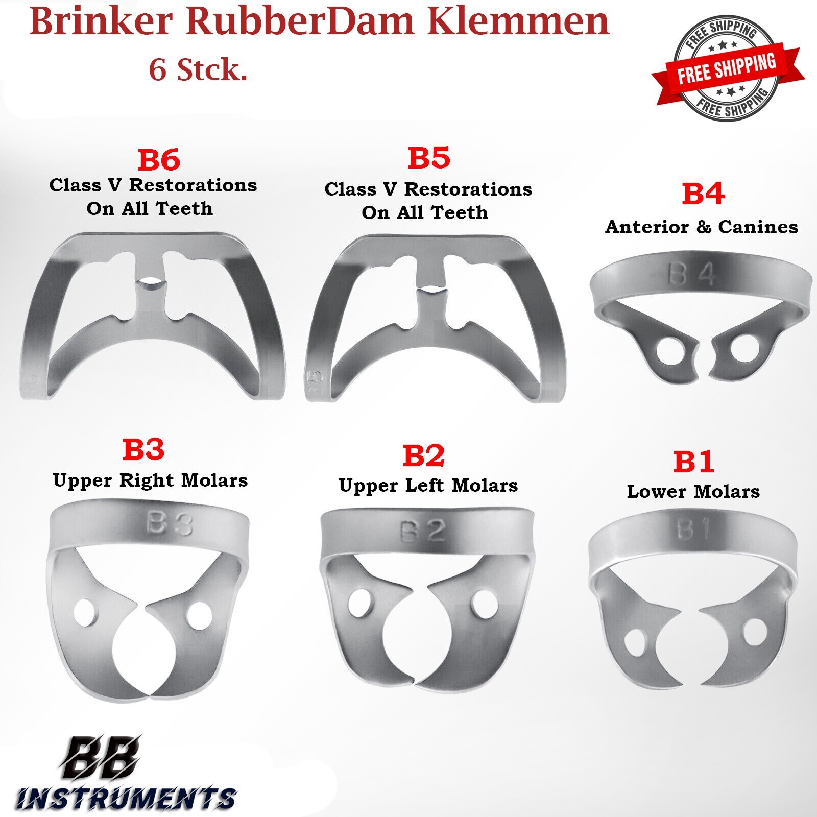 6er Kofferdam Brinker Klemmen Zahnarzt Instrumente Endodontisch ...