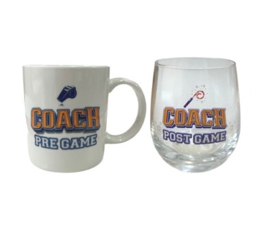270218 COACH PRE GAME/POST GAME COFFEE MUG & STEMLESS WINE GLASS GIFT ...