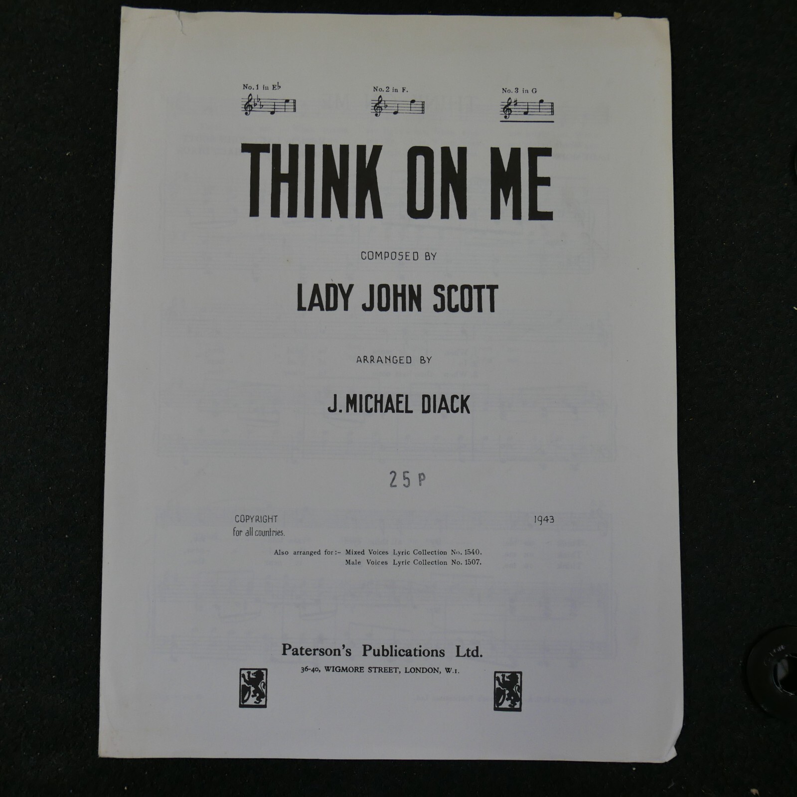songsheet THINK ON ME michael diack , G , #131022b | eBay UK