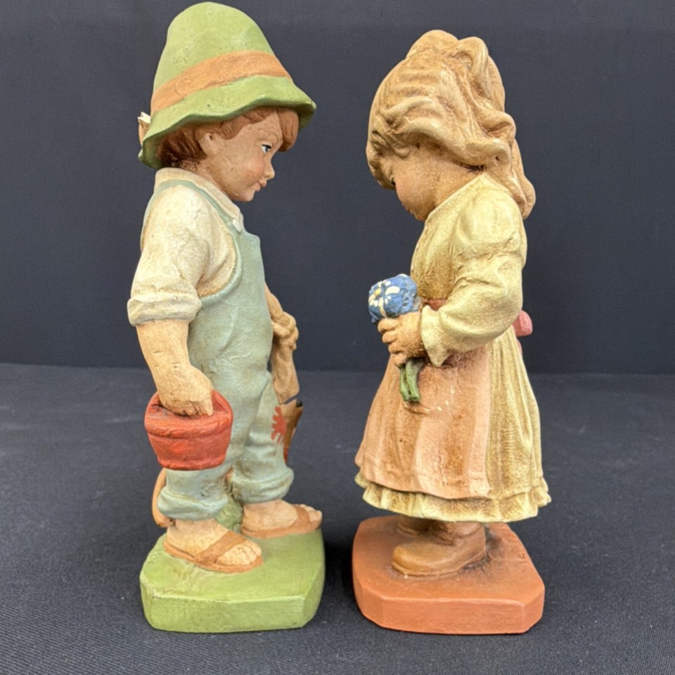 Vintage Holzschnitzer Hand Painted and Carved Wood Boy & Girl Figurines ...