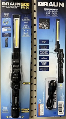 BRAUN 63958 390 Lumen USB Rechargeable LED Work Light - Black for sale ...