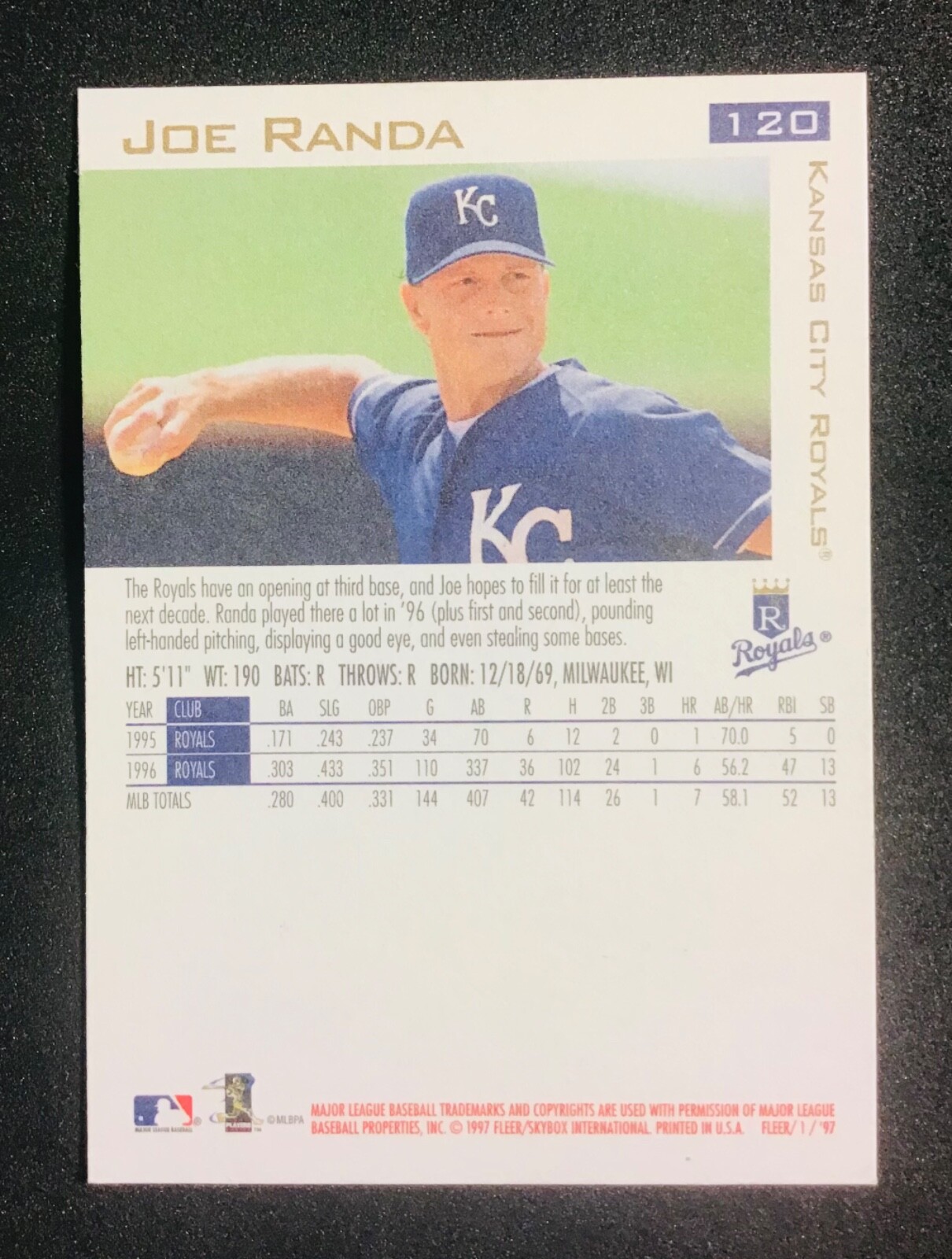 Kansas City Royals JOE RANDA auto signed autographed 1997 FLEER card ...
