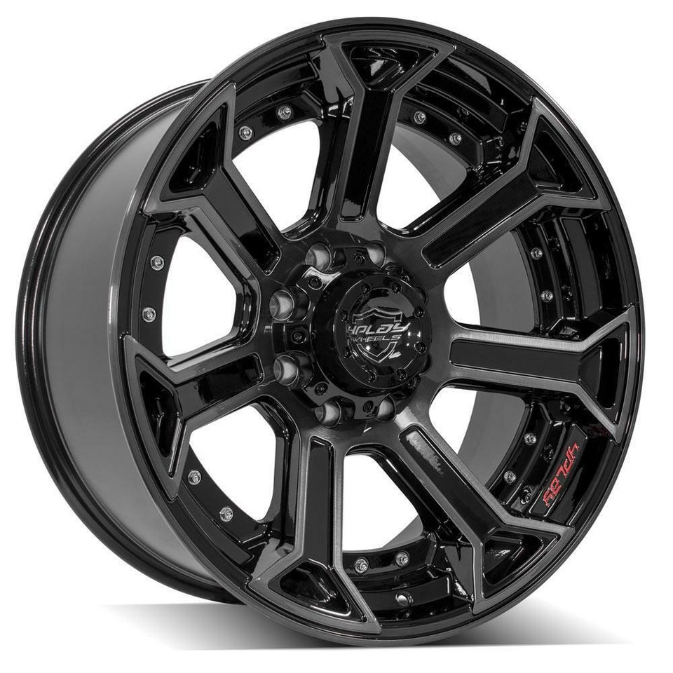Set 4 22" 4PLAY 4P70 Gloss Black w/ Brushed Face & Tinted Clear 22x12 ...