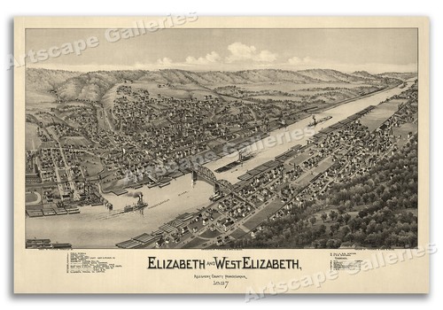 Elizabeth Pennsylvania 1897 Historic Panoramic Town Map - 20x30 | eBay