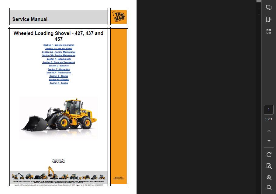 JCB 427 WHEELED LOADING SHOVEL SERVICE REPAIR SHOP MANUAL PDF USB | eBay