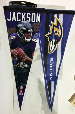 BALTIMORE RAVENS+LAMAR JACKSON COLLECTOR PLAYER NFL FOOTBALL PENNANT ...
