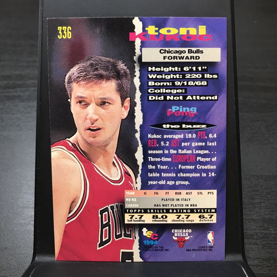 1993-94 Topps Stadium Club #336 Toni Kukoc Rookie Card RC Chicago Bulls ...