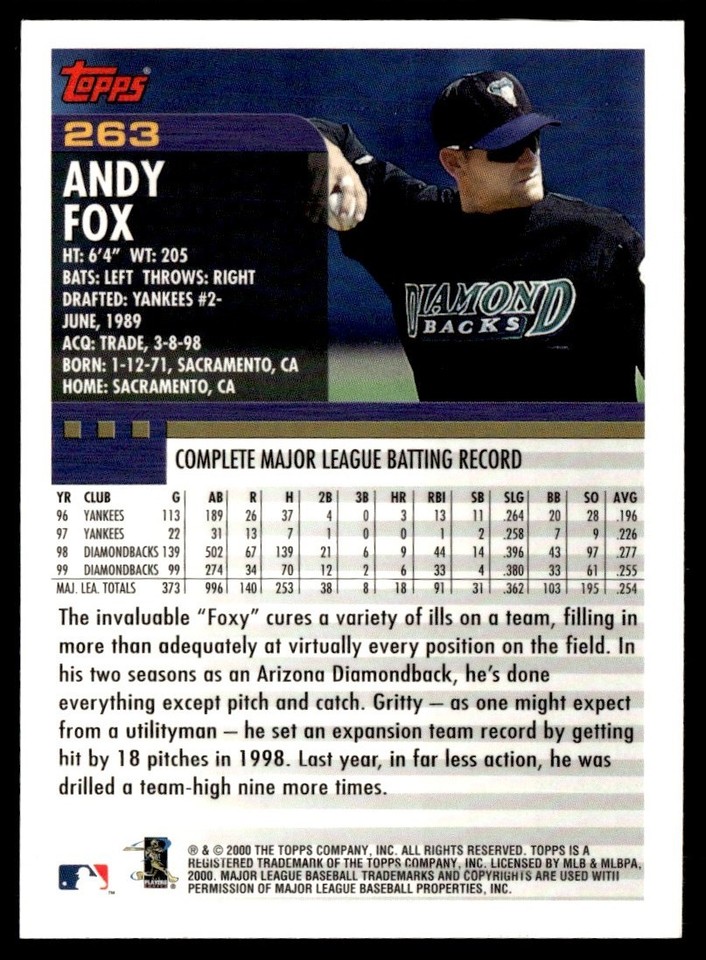 2000 Topps Andy Fox Arizona Diamondbacks #263 | eBay UK