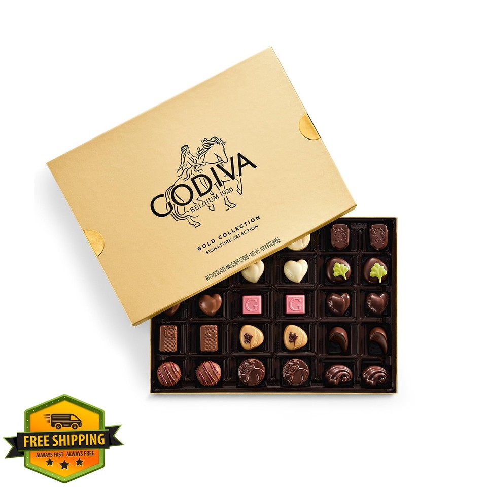 Godiva Gold Chocolate Box 60 Pc Belgian Milk Dark Pralines Ganaches | eBay