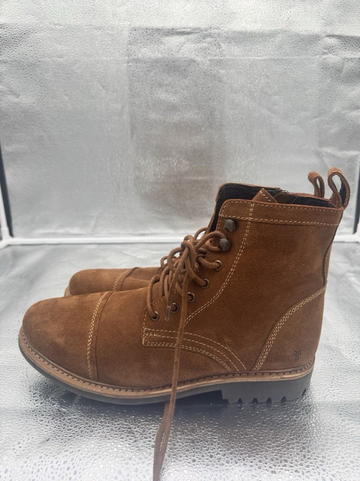 Frye Russell Men SIZE 12 Tan Leather Suede Cap Boots Lace Zip Up ...