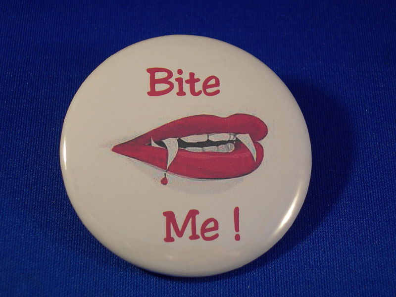 "BITE ME" BUTTON pin vampire fangs blood pinback punk | eBay
