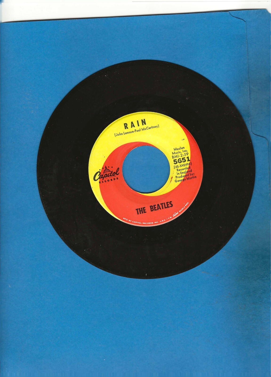 Beatles 45 RPM Paperback Writer/Rain Capitol 5651 wirh Picture Sleeve ...