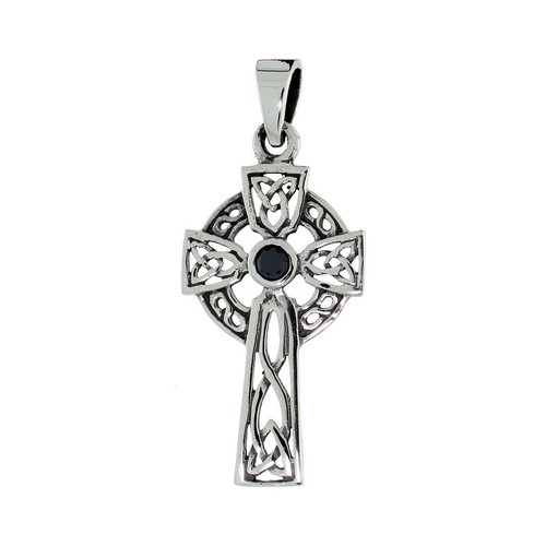 925 Sterling Silver CZ Celtic Cross w/ Trinity Motif Pendant 1 3/8 ...