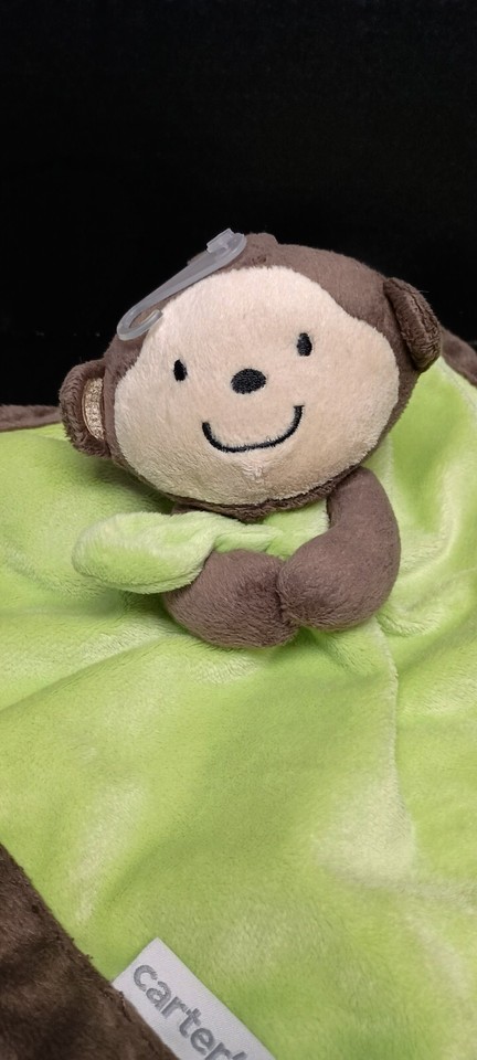 Carters Monkey Lovey Lovie Baby Security Blanket Green and Brown Plush ...