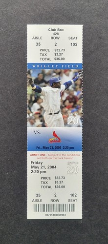 Cubs vs Cardinals 2004 unused baseball ticket Albert Pujols HR 125th ...
