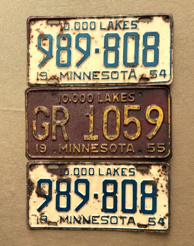 Vintage 1954 & 1955 Minnesota License Plates Lot of 3 Man Cave Garage ...