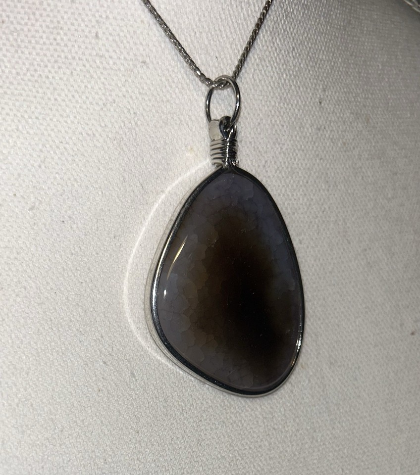 Large Natural Stone Brown With Gray Bevel Setting In Silver Tome Metal ...