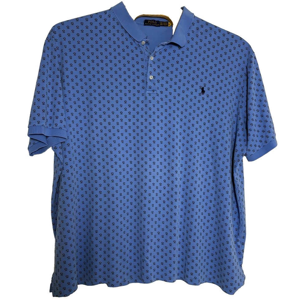 Polo Ralph Lauren Shirt Men's Size 4XLT TALL Blue Print Pony Short ...