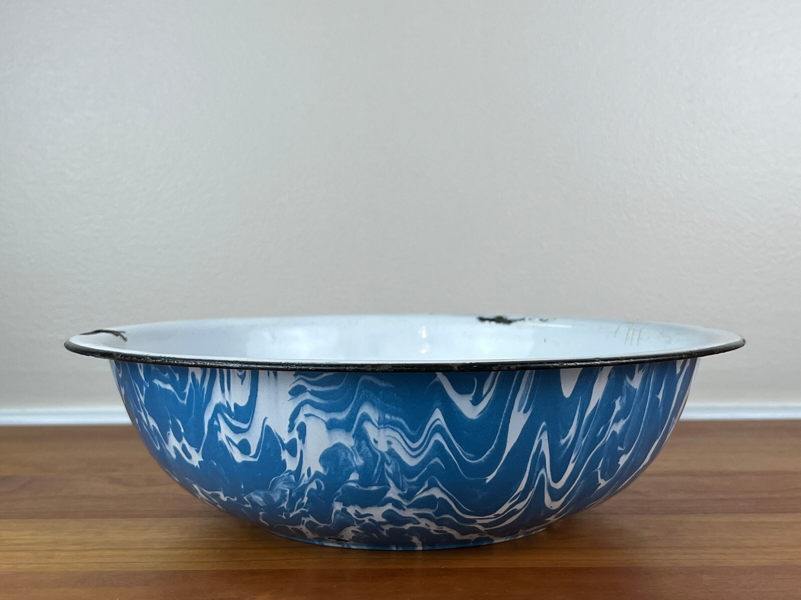 Vintage Blue Swirl Graniteware Enamelware 11” Bowl Basin Rustic ...