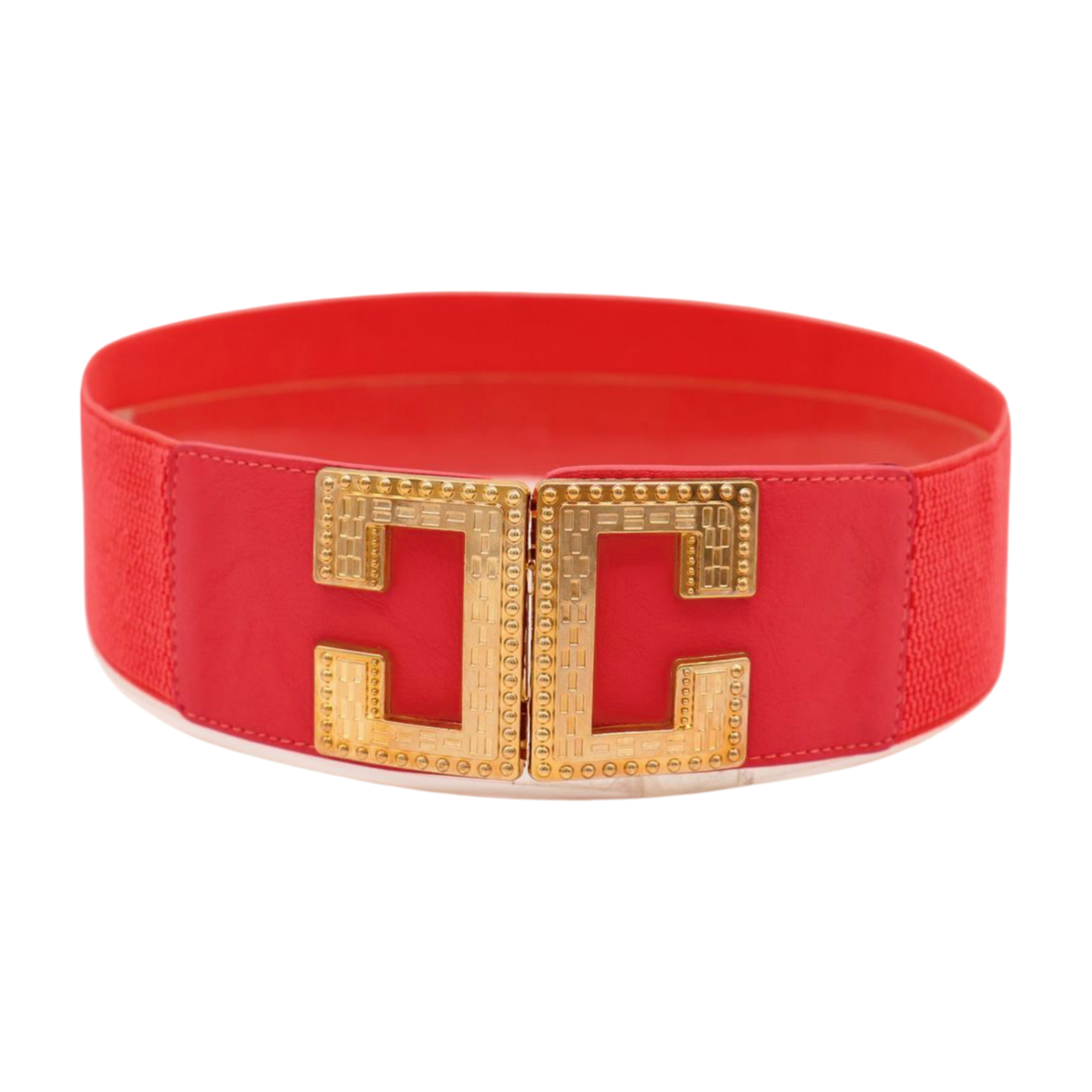 Women Coral Exotic Color Elastic Wide Band Fashion Belt Gold Metal C ...