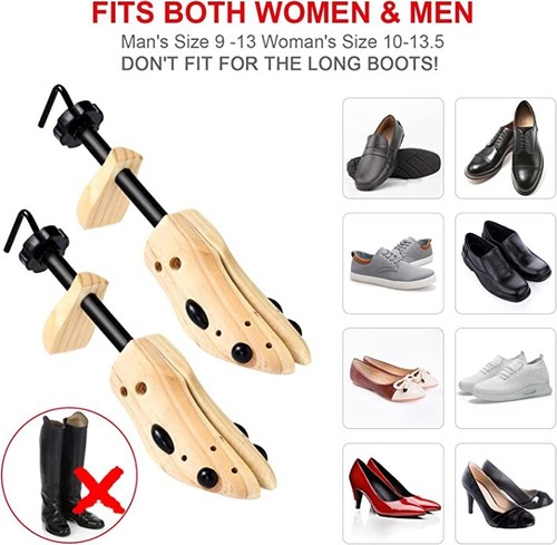 Pair 2-way Wooden Adjustable Shoe Stretcher Expander for Men Women Size ...