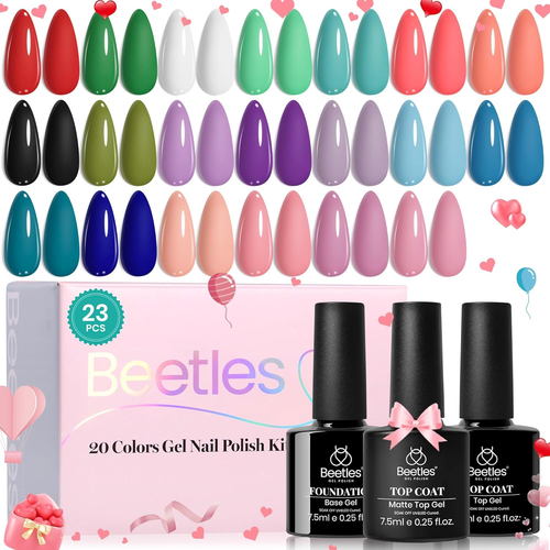 Beetles Gel Nail Polish Set, 23pcs Gel Polish Kit, 20 Colors Pink Green ...