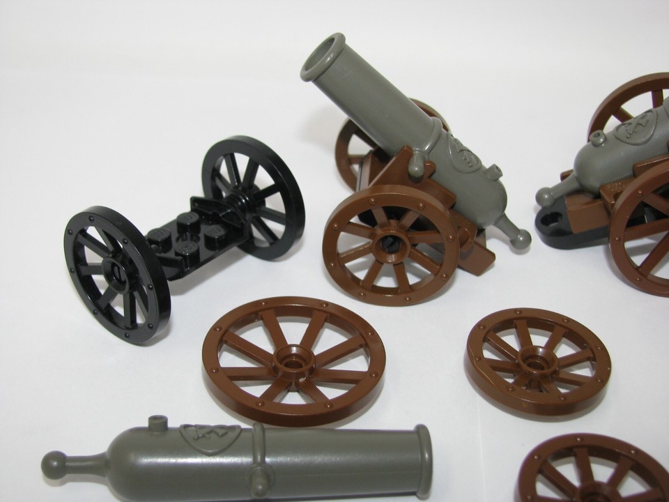 Lego Vintage 4 Dark Gray Cannon 2 Brown Bases Wagon Wheels 518 & 2527 ...