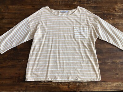 Chico’s Women’s White And Tan Striped Cotton Modal 3/4 Sleeve Top 3 | eBay