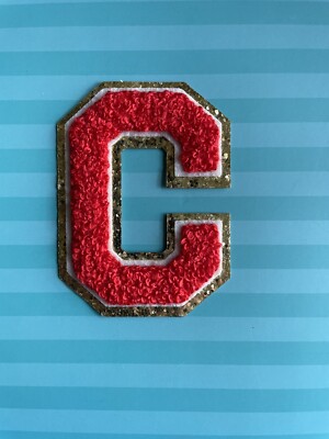 3.1” C Letter Patch Iron On Chenille Fuzzy Letters Red Sparkle Gold ...