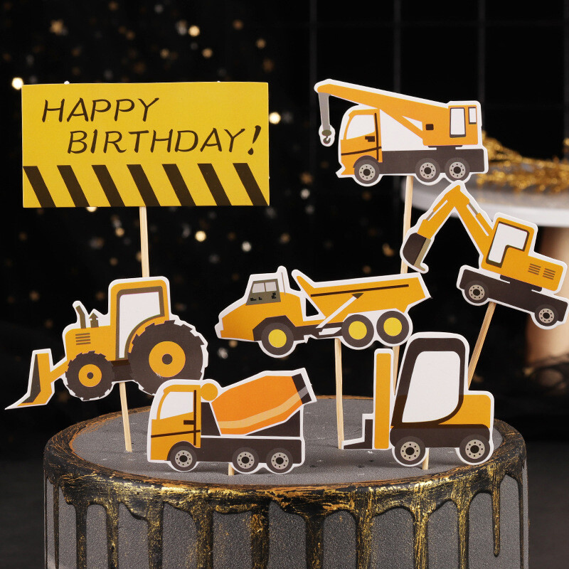 Engineering Vehicle Cake Decor Digging Machine Cake Toppers Crane Cake ...