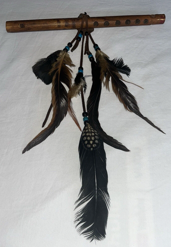 Native American/Indigenous Hand Carved Wood Feathers Beaded Ceremonial ...
