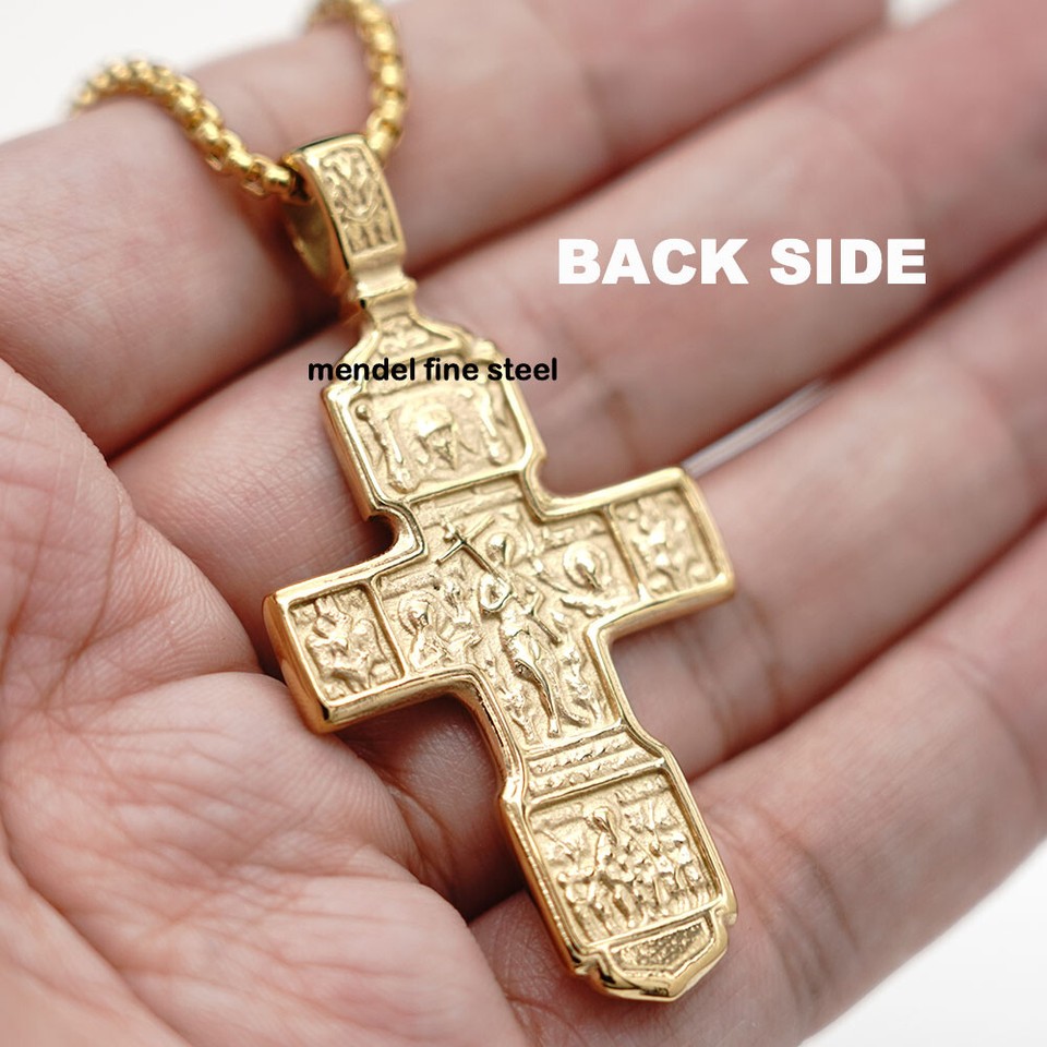 MENDEL Gold Mens Greek Orthodox Jesus Crucifix Cross Pendant Necklace ...