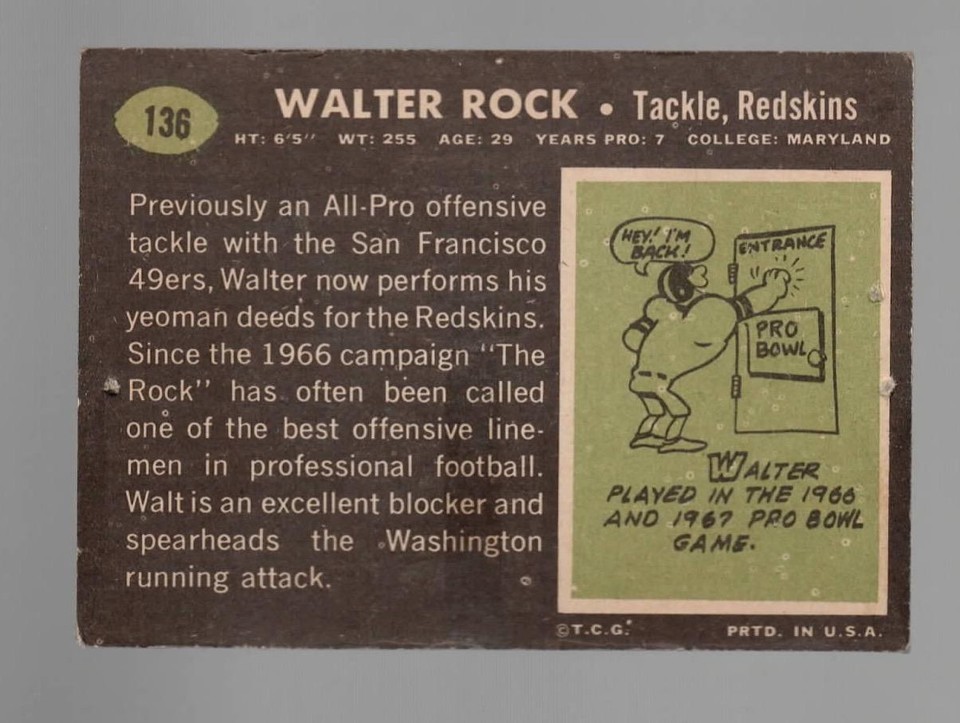 1969 Topps Walter Rock Washington Redskins #136 Very Good | eBay