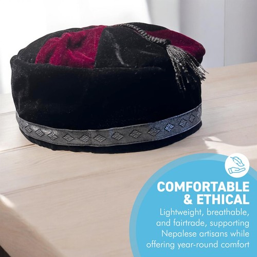 Size 59cm, large, Handmade Nepalese Burgundy Red and Black velvet ...