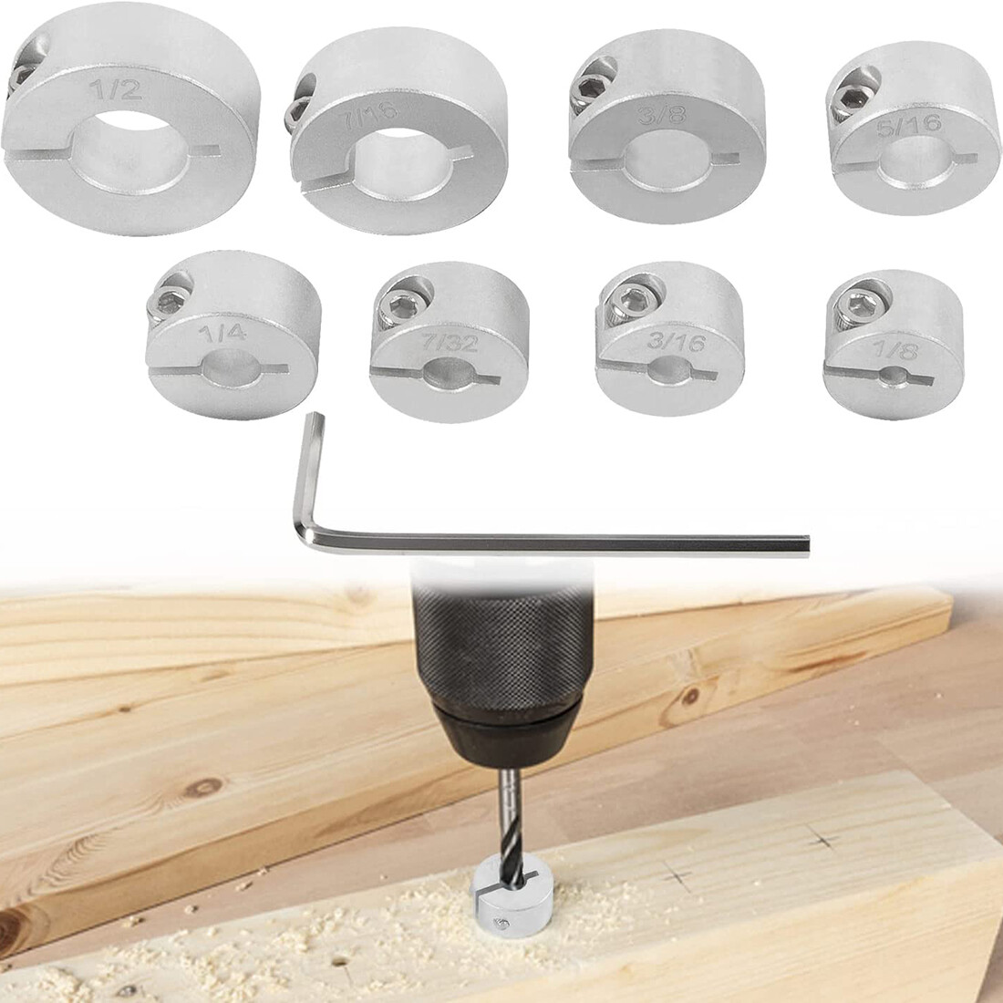 Stop Collar Set / Drill Bit Depth Stop Split Ring/Drill Bit Holder Fits ...