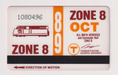 BOSTON - MBTA Monthly Pass Oct. 1989 ZONE 8 | eBay