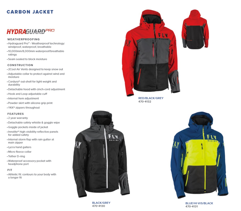 SALE Fly Racing Carbon Snowmobile Jacket, Black, Winter Waterproof ...