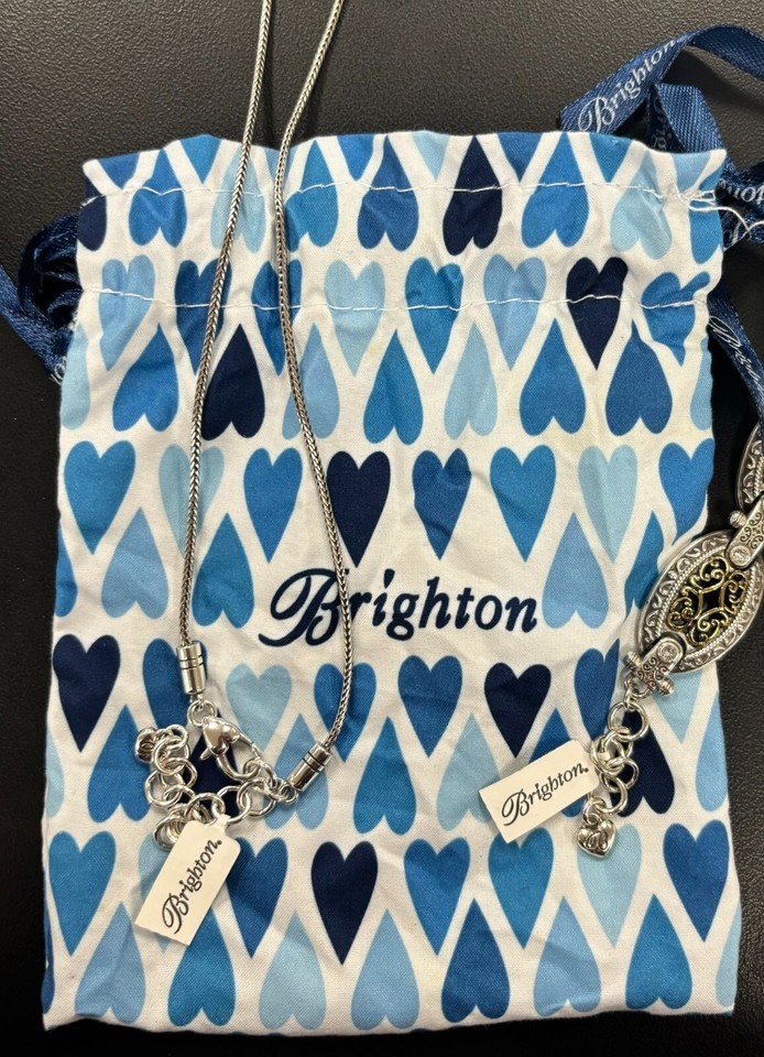 Brighton Gold Swirl In Silver Bracelet Necklace Set w Pouch NWT 14 ...