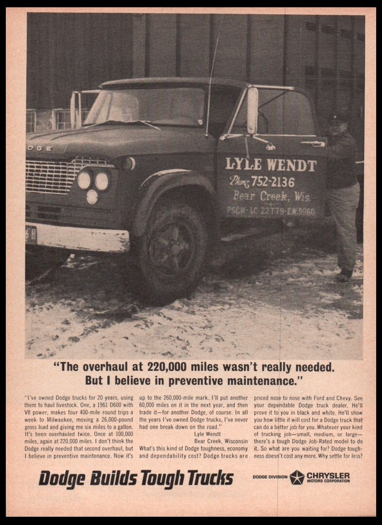 1966 w/ 1961 Dodge D600 Truck photo print ad-Vintage Man Cave Garage ...
